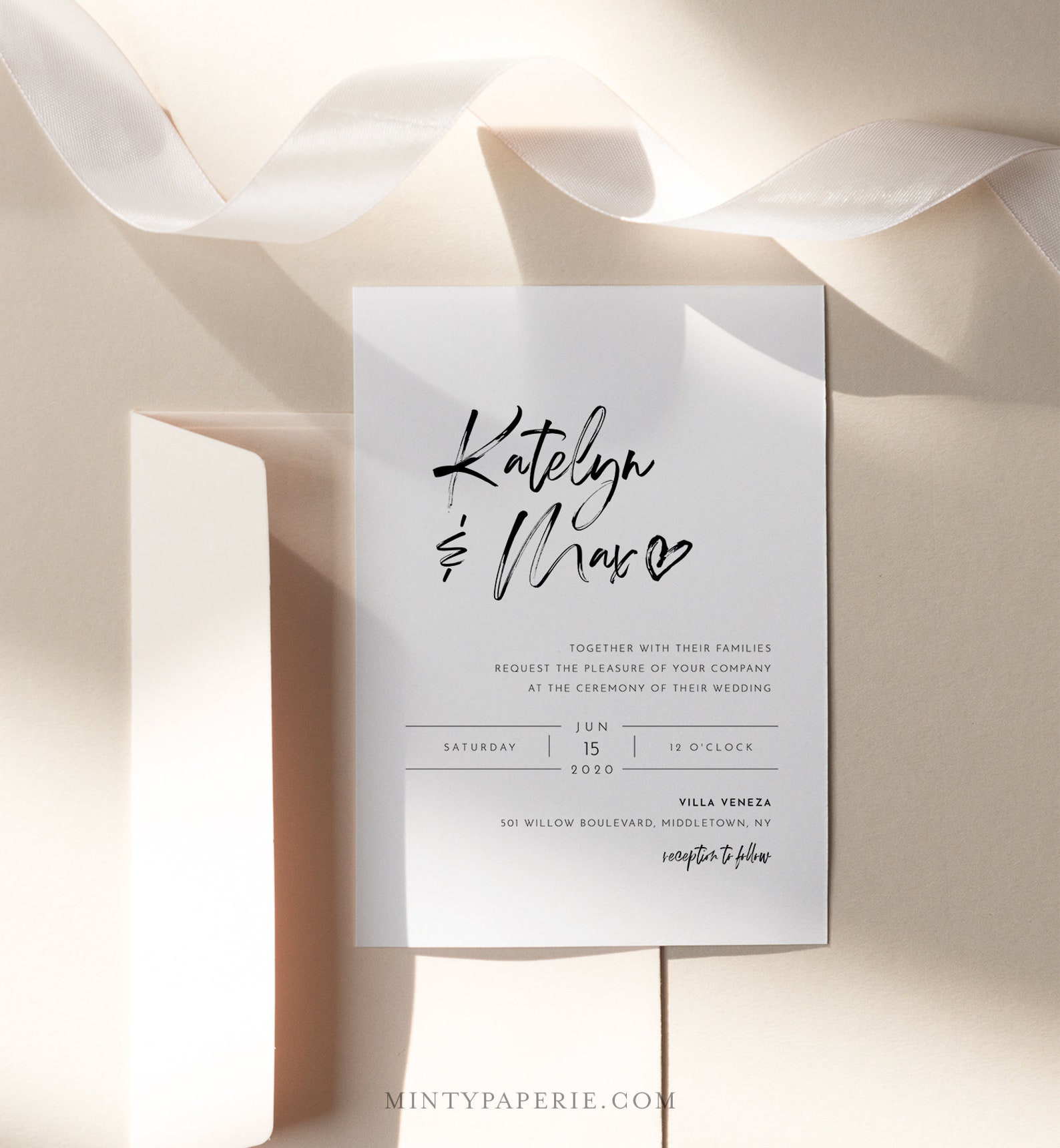 Modern Script Wedding Invitation Set, Minimalist, Classy, 100% Editable ...