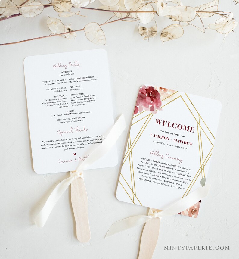 Fan Wedding Program Printable Order of Service Template - Etsy