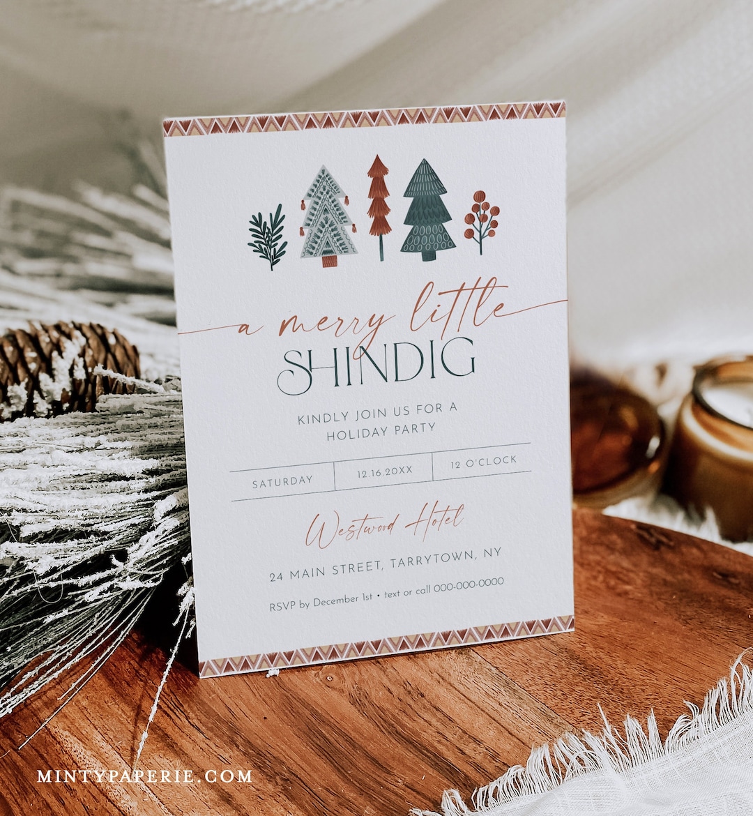 Bohemian Holiday Party Invitation, Printable Boho Christmas Party ...