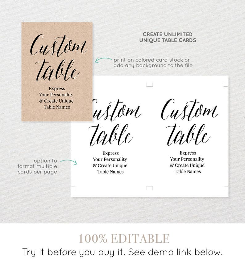 Personalized Table Cards Wedding Table Numbers Editable | Etsy