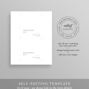 Wedding Recovery Kit Bag Topper Template, Minimalist Hangover Kit Bag ...