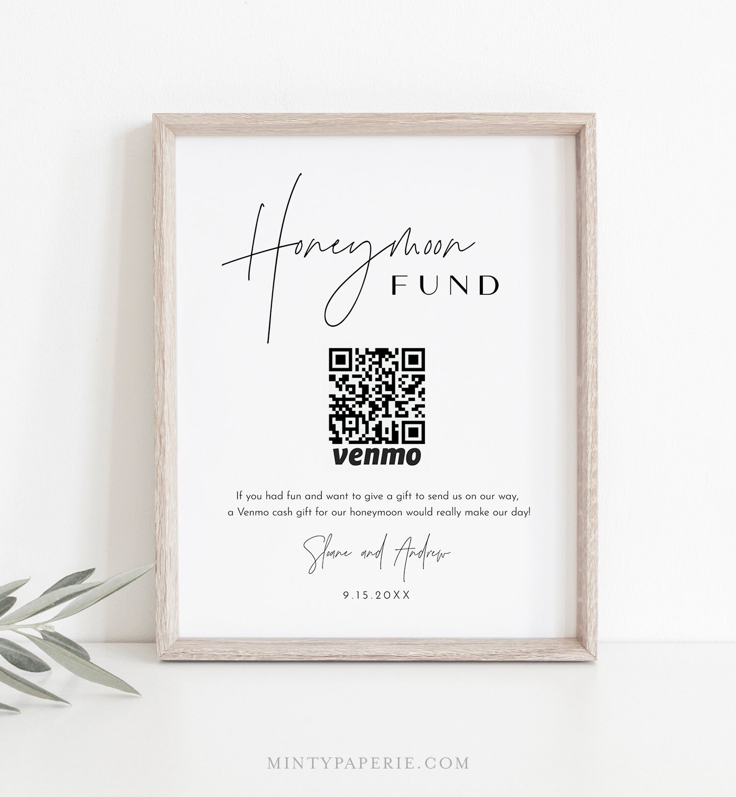 Honeymoon Fund Sign Venmo Honeymoon Wish Wedding Cash Gift 