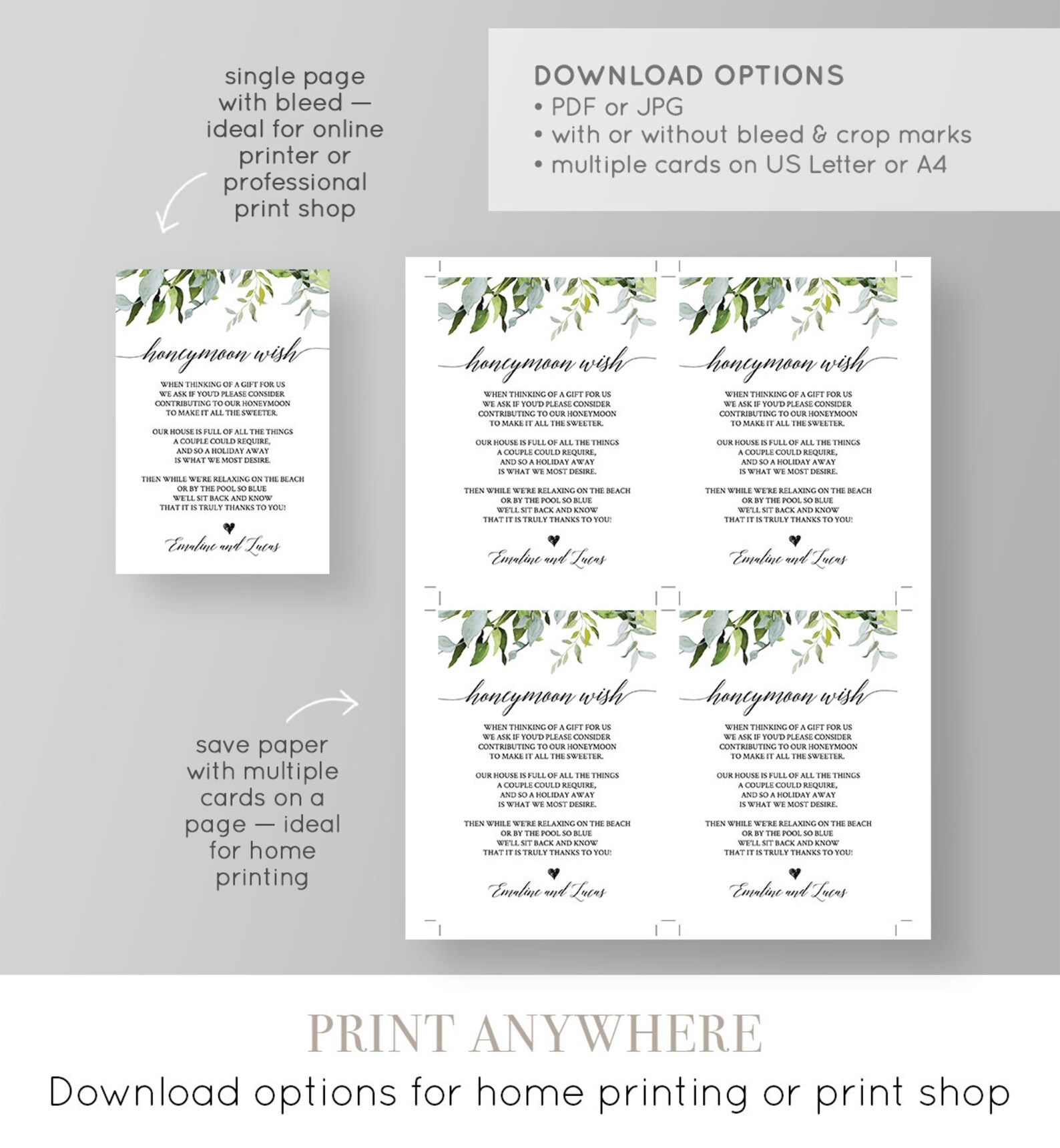 Honeymoon Fund Card Honeymoon Wish Poem Template Wedding - Etsy