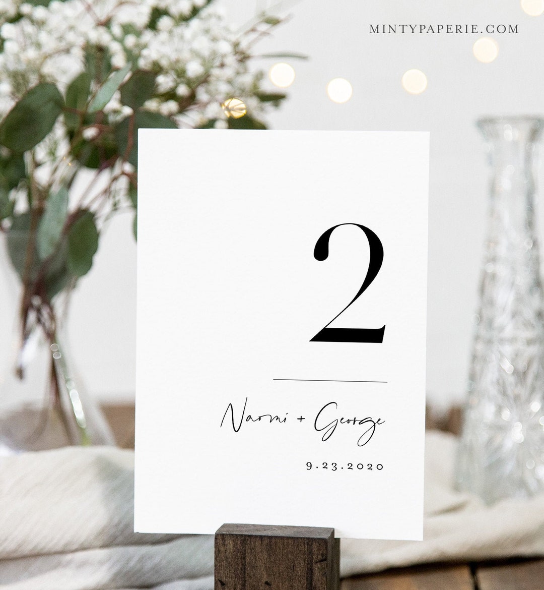 Minimalist Table Number Cards, Printable Modern & Simple Wedding Table ...