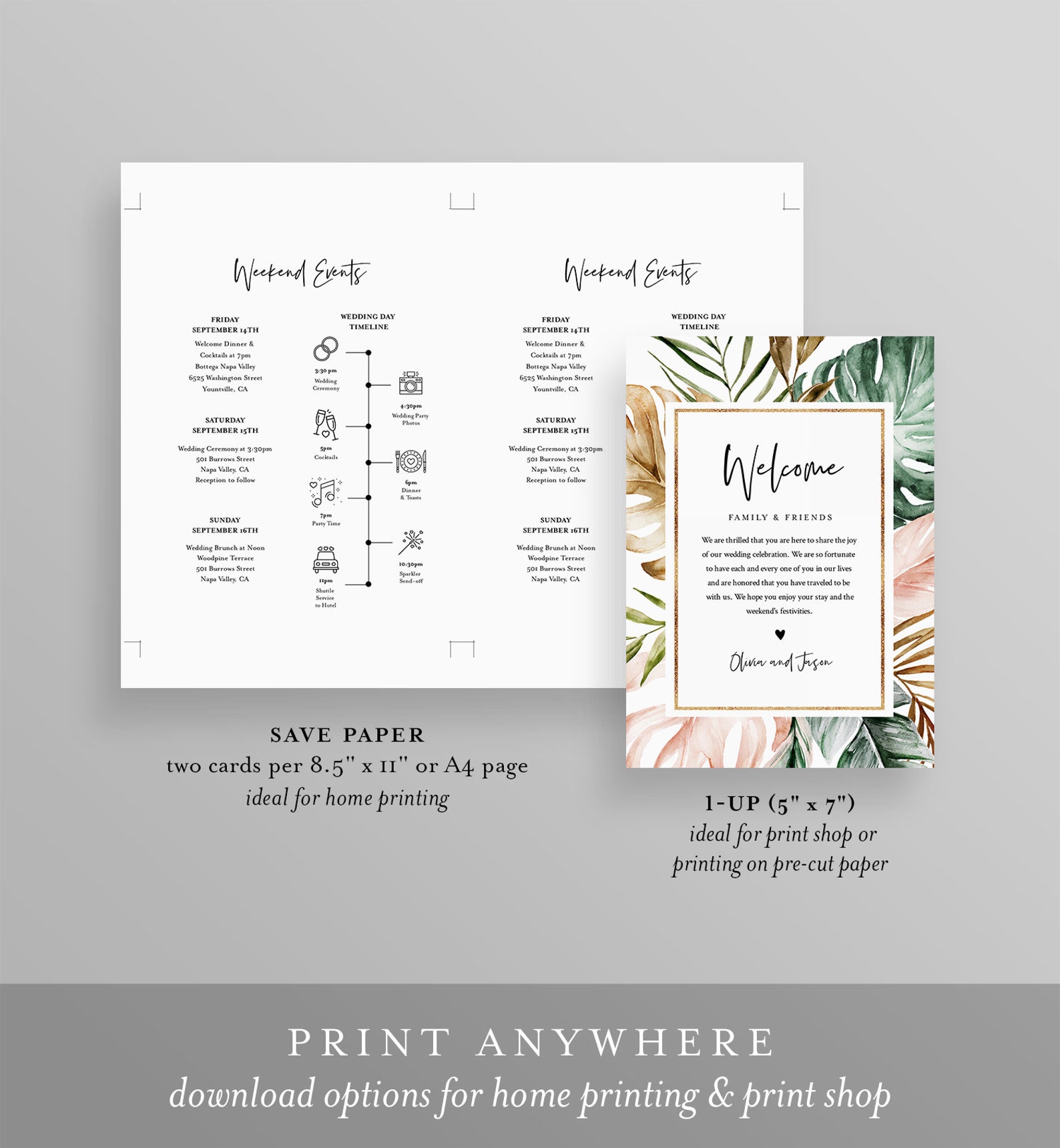 Tropical Welcome Letter & Itinerary Template, Beach Wedding Order of ...