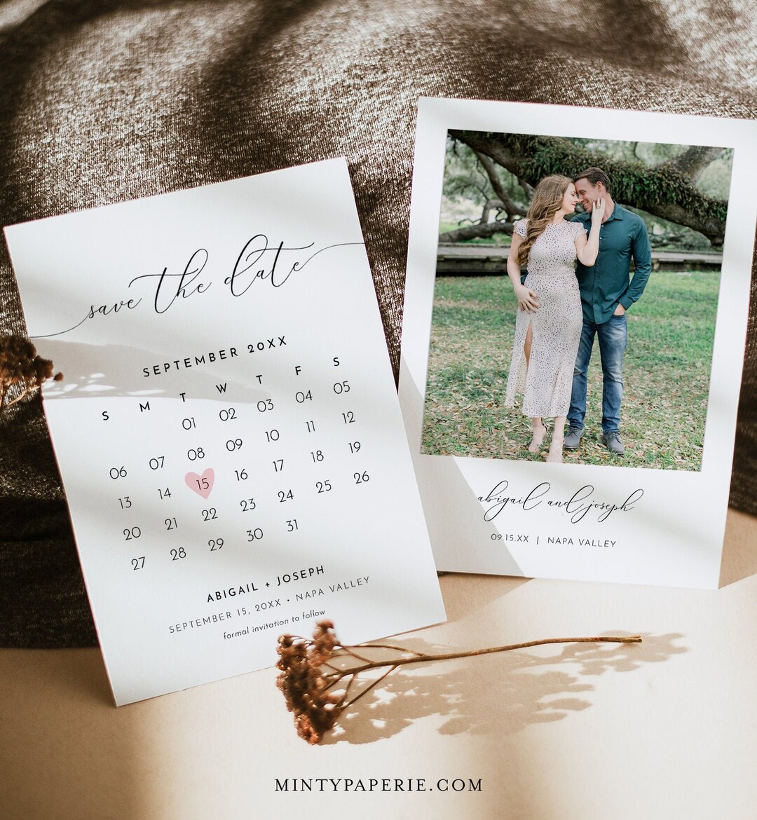 Save the Date Card Template, Calendar, Photo Card, Printable Wedding ...