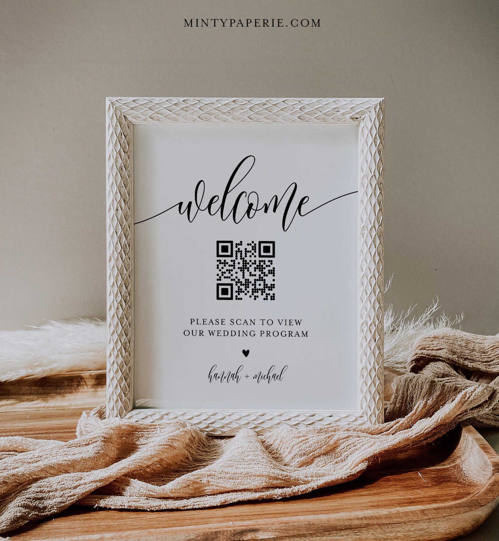 QR Code Wedding Program, Scan QR Code for Order of Service, Minimalist ...
