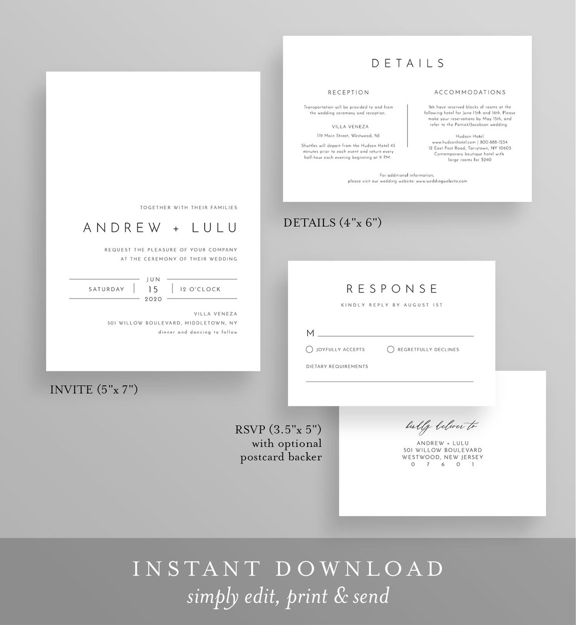 Minimalist Wedding Invitation Set Simple Modern Clean - Etsy