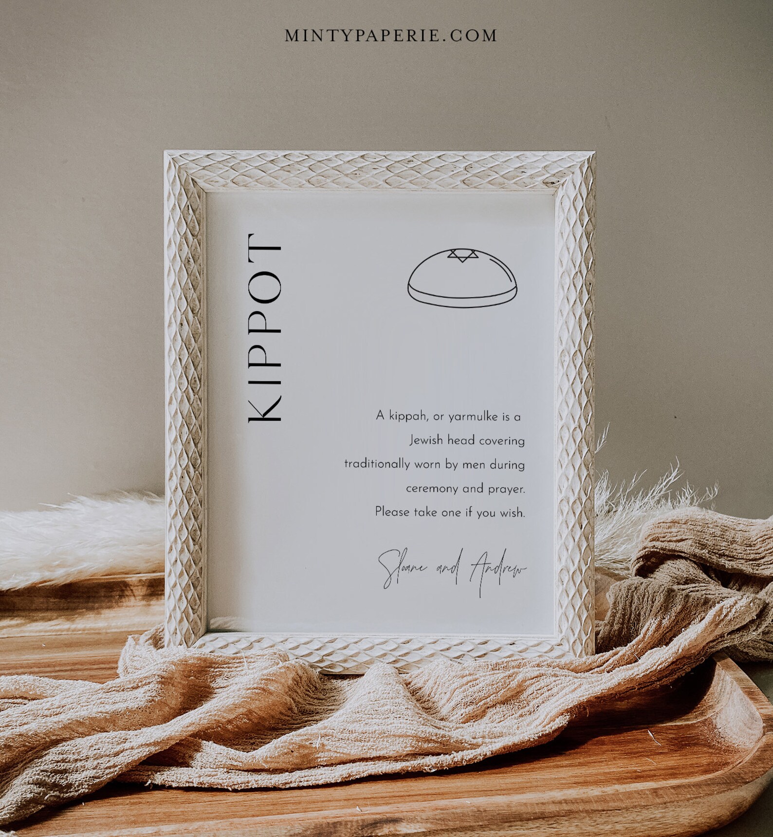 Kippot Sign Template, Printable Minimalist Kippah Sign, Jewish Wedding ...