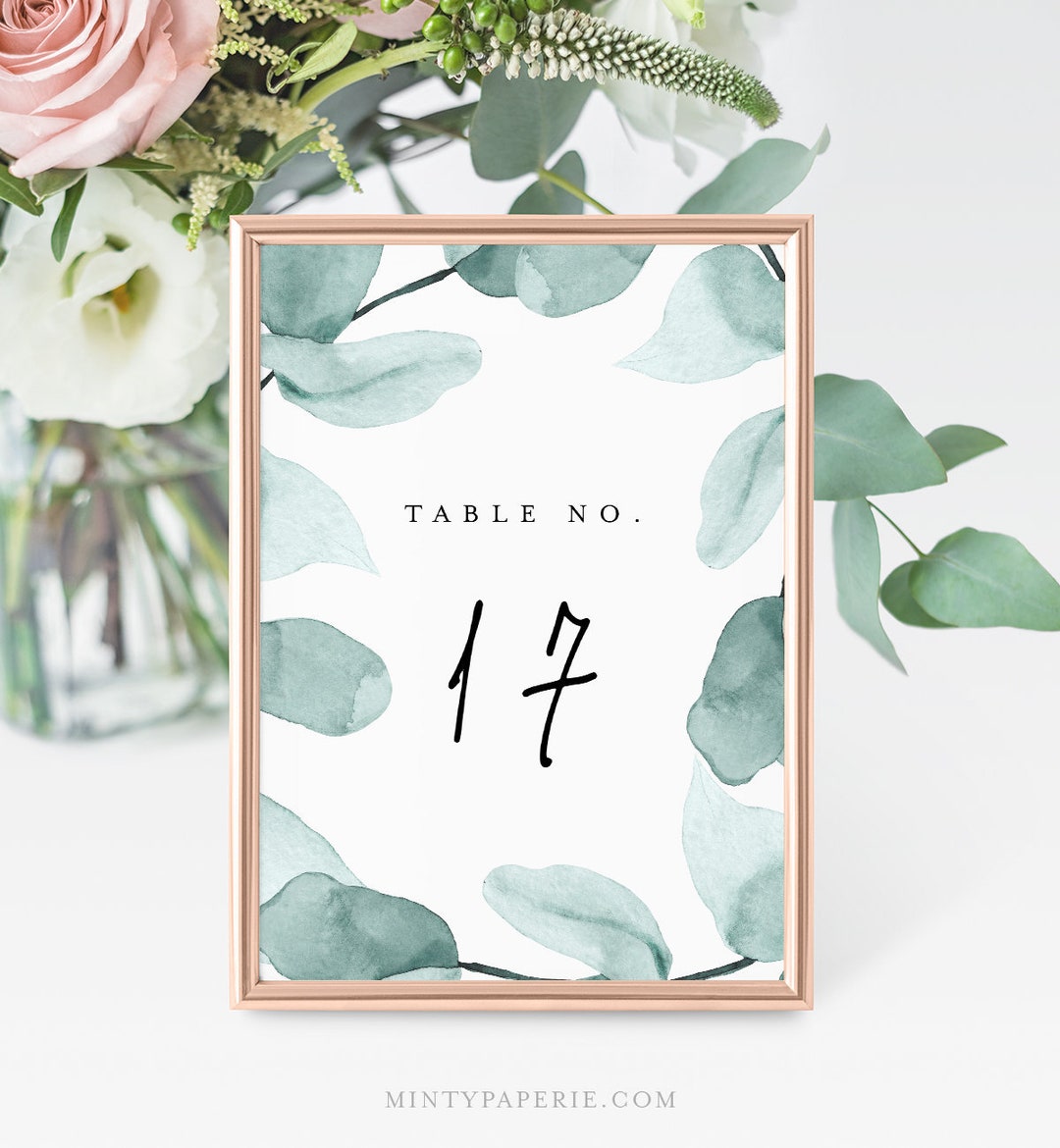 Greenery Table Number Template, Printable Wedding Table Card, INSTANT ...