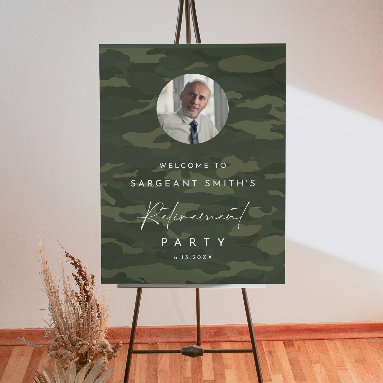 Retirement Party Welcome Sign, Military, Army, Camouflage, Editable ...