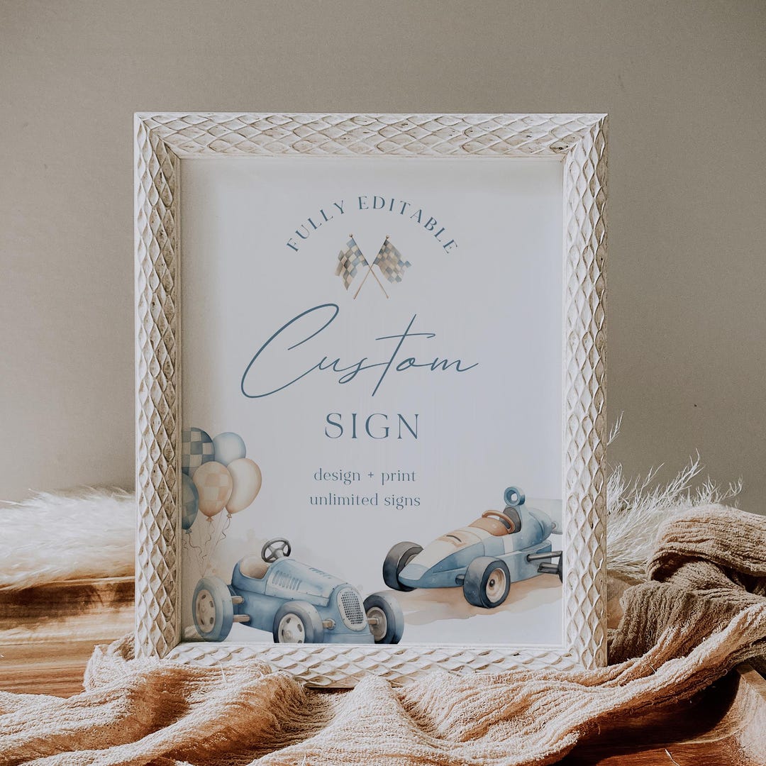 Race Car Custom Sign Template, Vintage Car Birthday, Boy Baby Shower ...