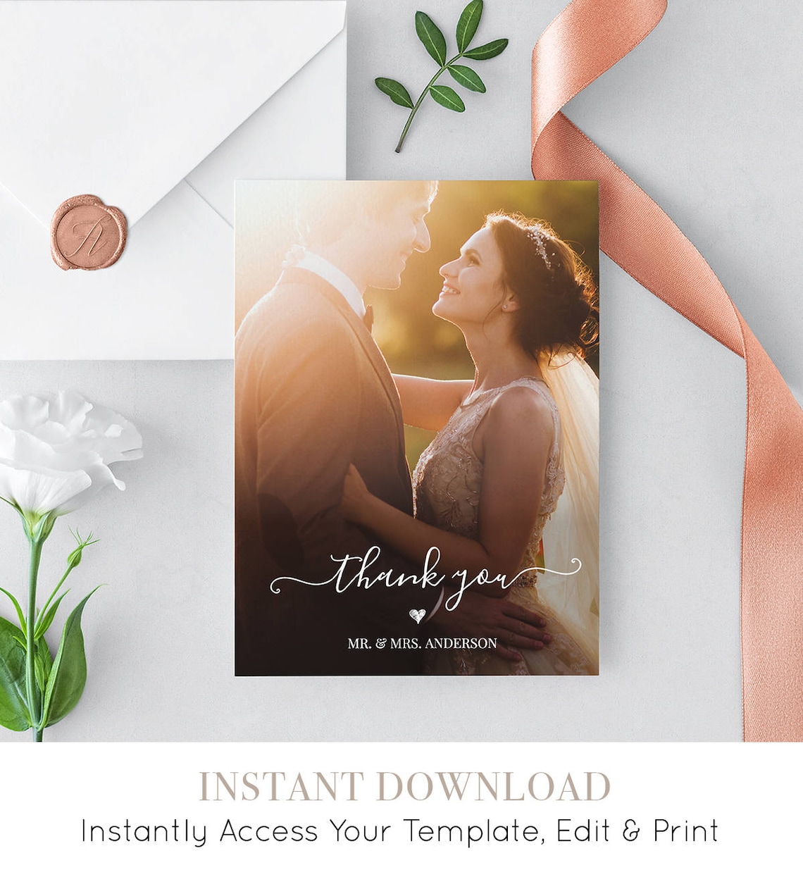 Wedding Photo Thank You Card Custom Thank You Card Template | Etsy