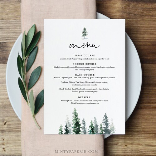 Pine Tree Menu Template Forest Wedding Menu Cards Editable - Etsy