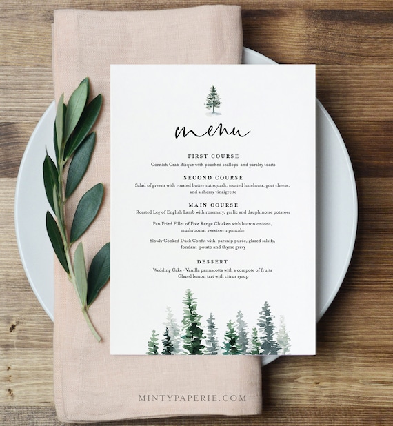 Paper Templates Rustic Pine Trees Pine Forest Menu Template Wedding ...