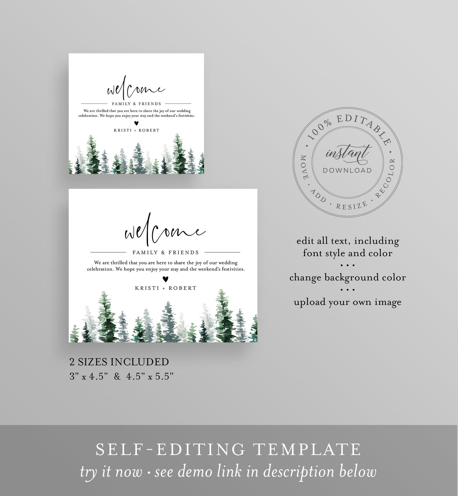 Welcome Bag Label Template, Welcome Box Sticker, Rustic Pine, Winter ...