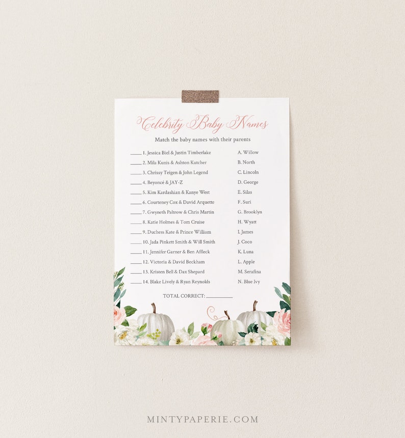 Celebrity Baby Name Game, Fall Pumpkin Baby Shower Game, Baby Name Game ...