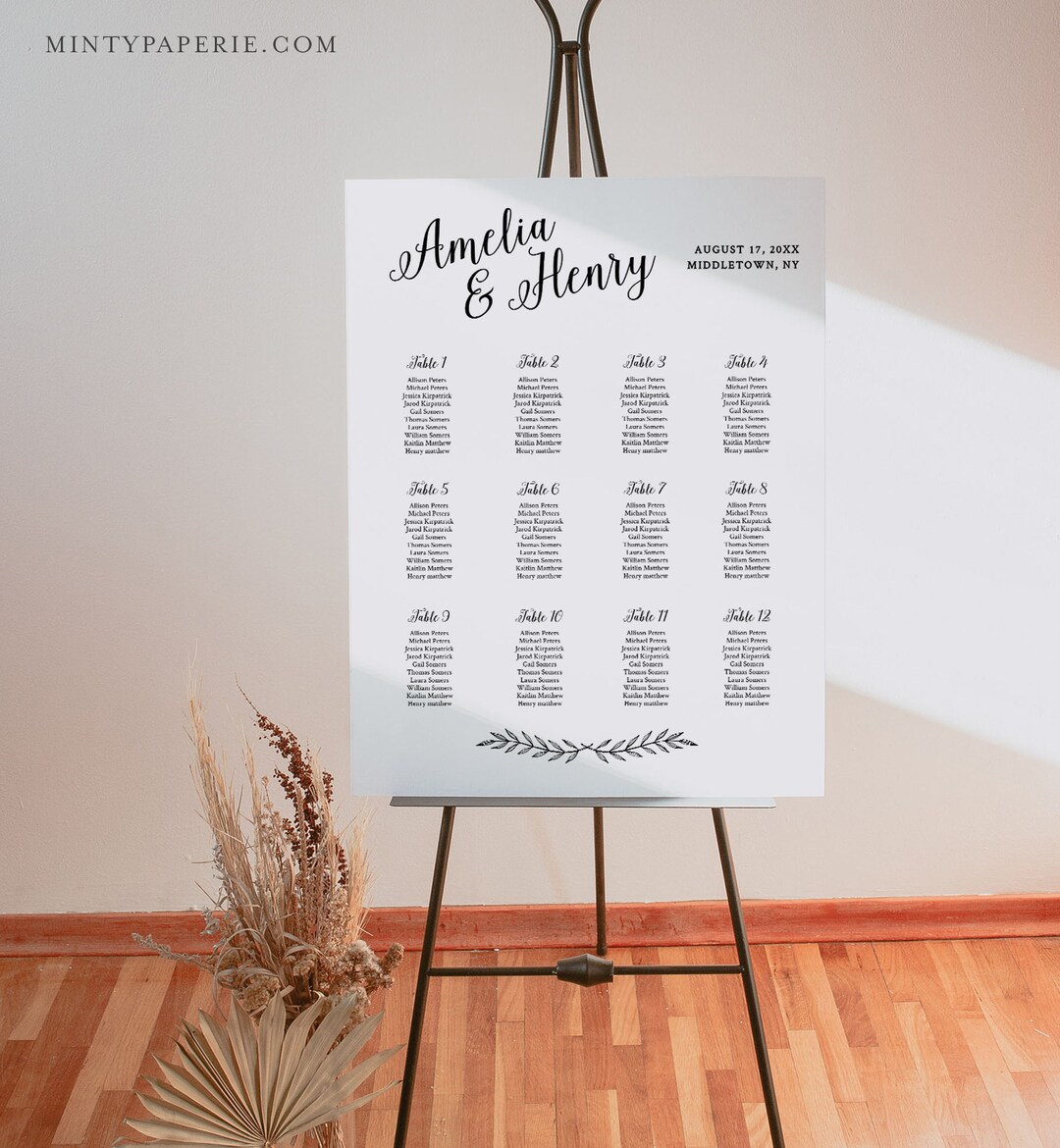 Printable Wedding Seating Chart, Seating Plan, Table Assignment, Custom ...