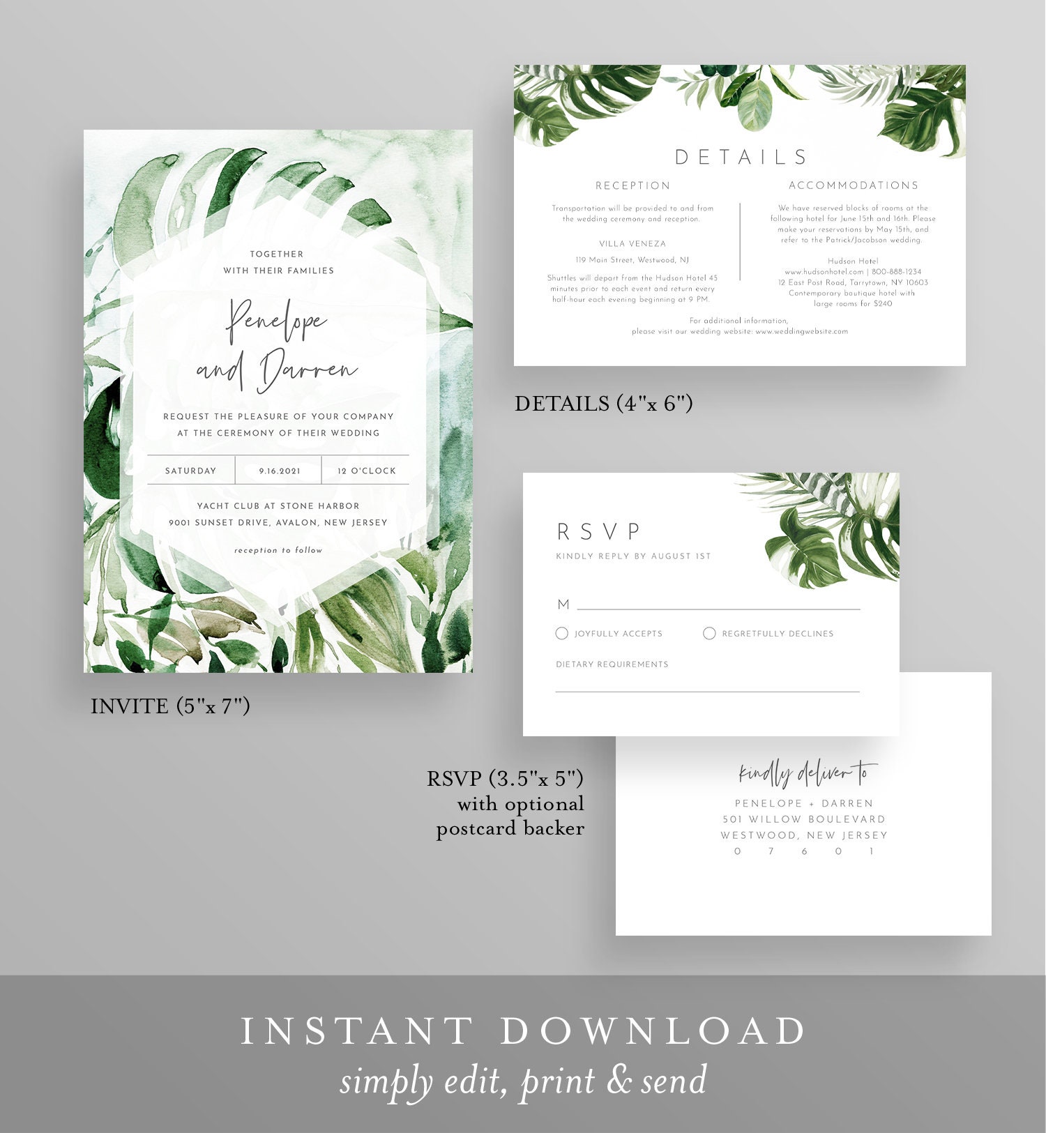 Jungle Wedding Invitation Set Destination Tropical Beach Wedding Jungle Wedding Invitation Set Destination Tropical Beach Wedding