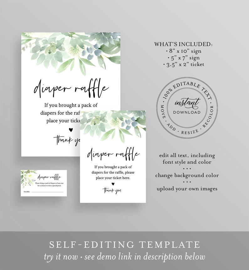 Diaper Raffle Printable Baby Shower Diaper Raffle Insert and | Etsy