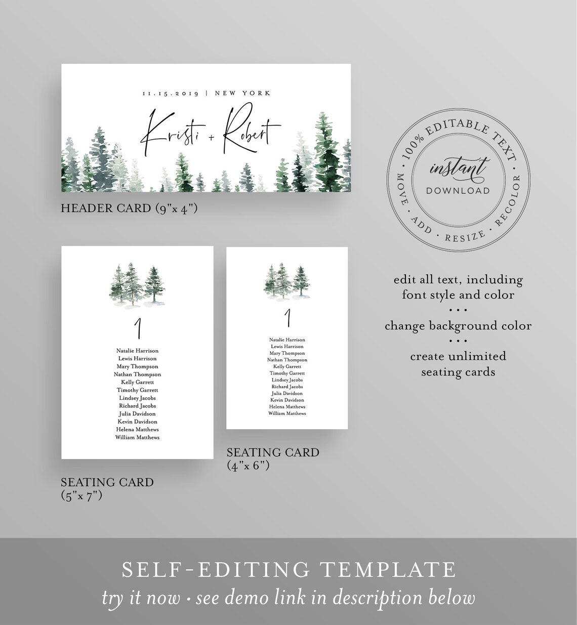 Seating Chart Template Rustic Pine Tree Wedding Seating | Etsy