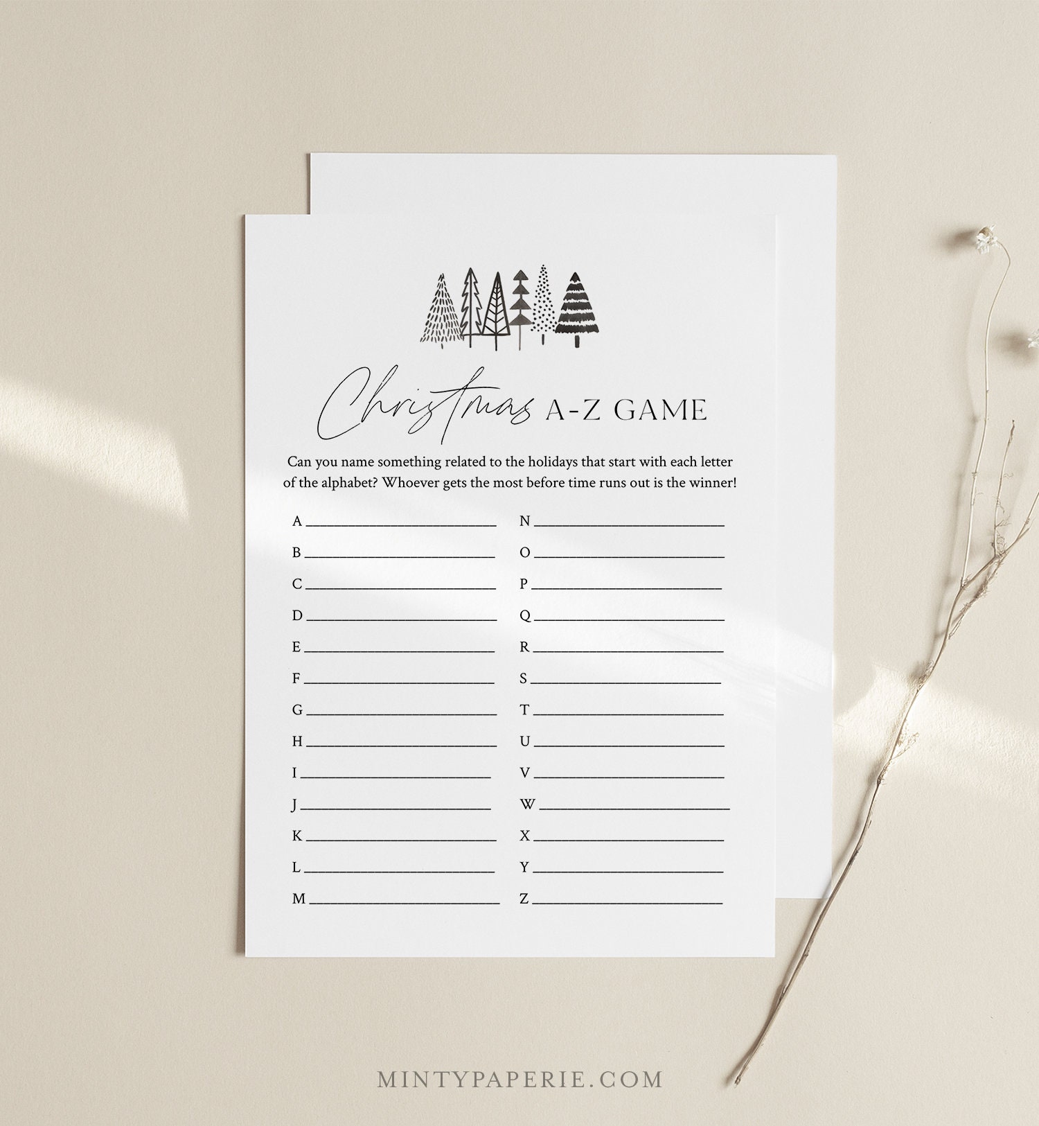 Christmas A-Z Game Holiday Party Game Printable Christmas - Etsy