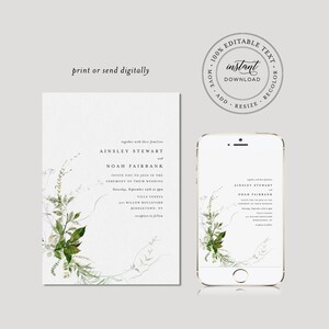 Modern Greenery Wedding Invitation Set INSTANT DOWNLOAD - Etsy