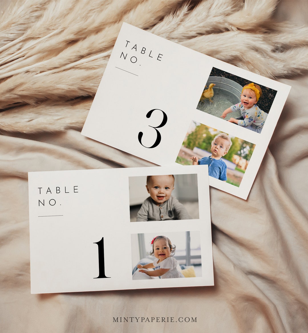 Photo Table Number Card, Baby / Childhood Pictures, Minimalist Wedding ...