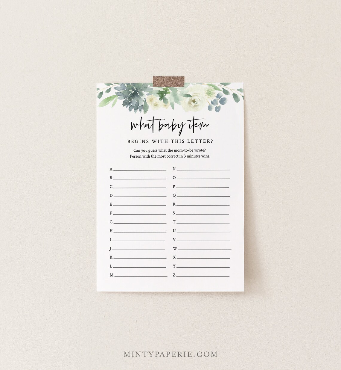 A to Z Baby Shower Game What Baby Item Game Succulent Baby | Etsy