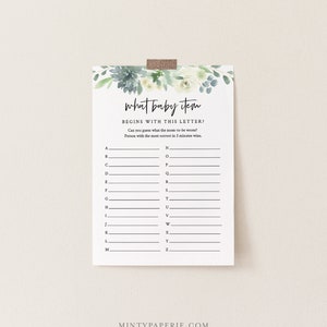 A to Z Baby Shower Game, What Baby Item Game, Succulent Baby Shower ...