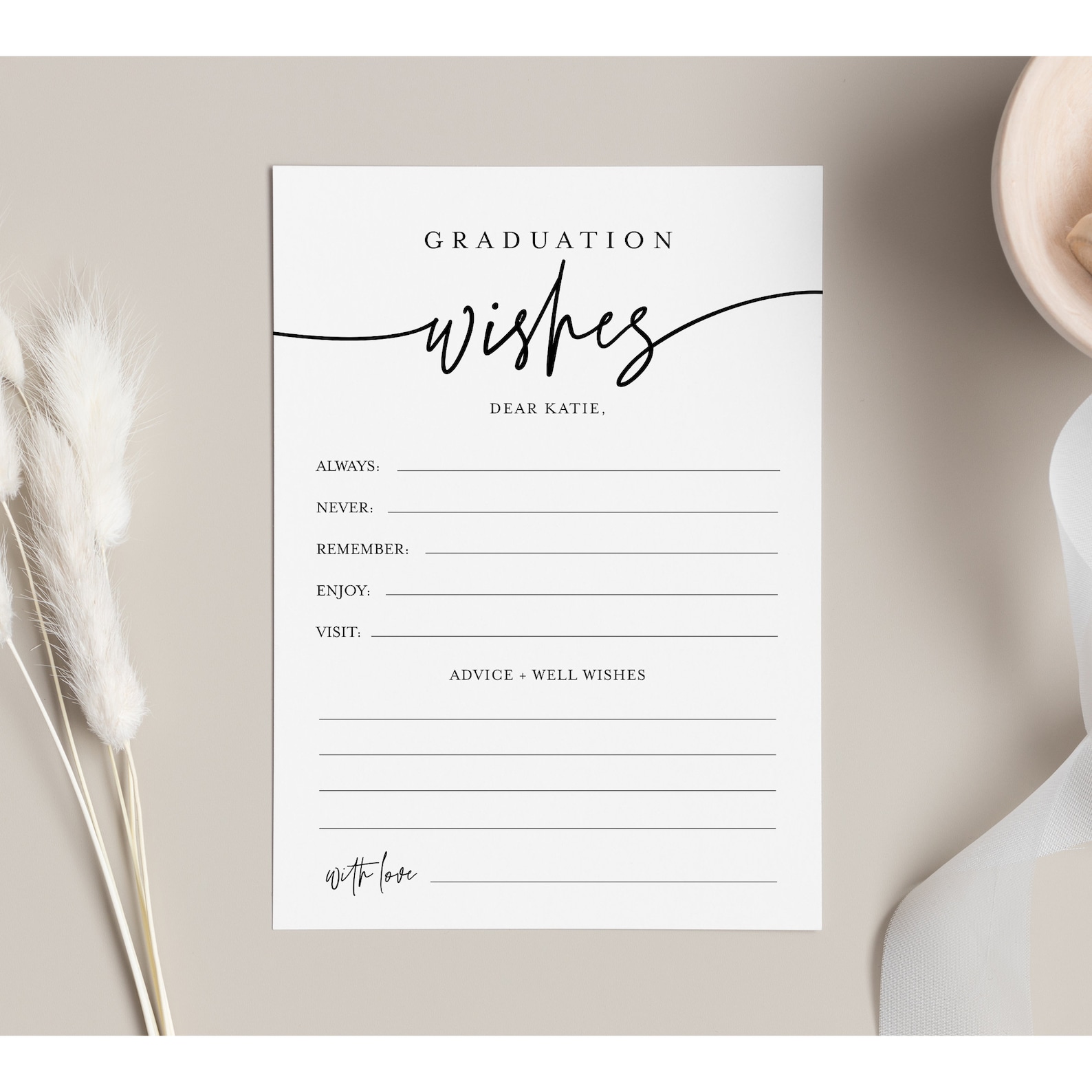 Graduation Wishes Card, Minimalist Graduation Party Game Advice, 100% ...