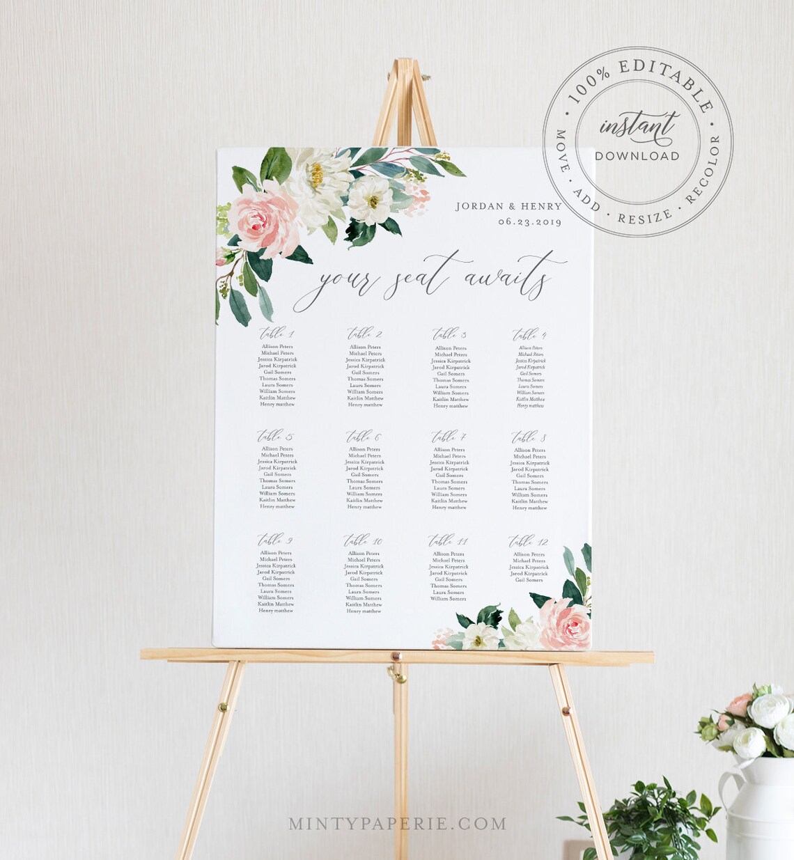 Floral Seating Chart Template Printable Wedding Seating Sign - Etsy