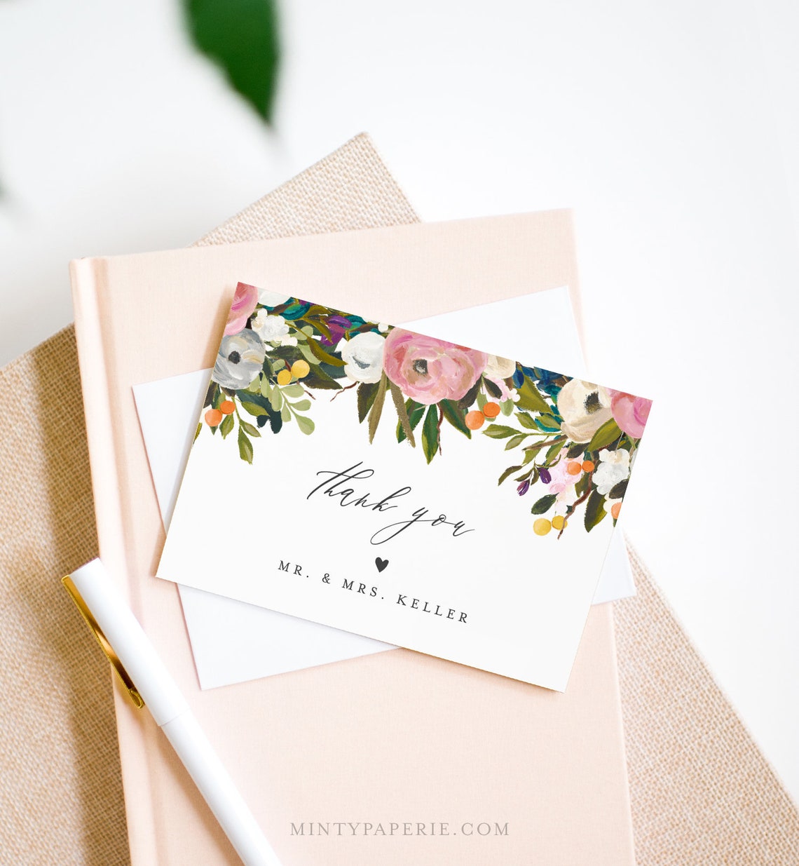 Thank You Note Card Template Printable Summer Blossom & | Etsy