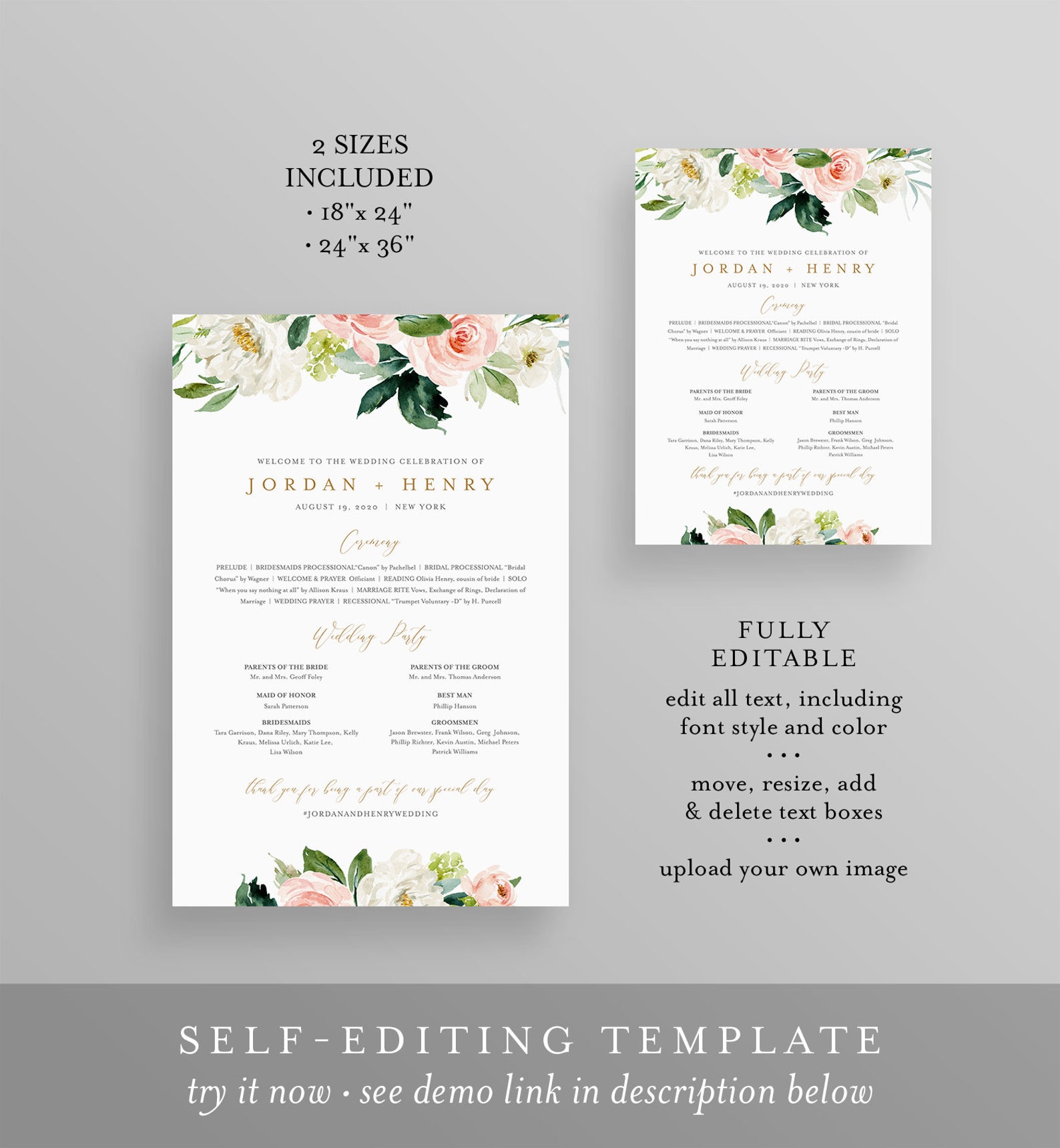 Wedding Program Sign Template Boho Floral Order of Service / - Etsy