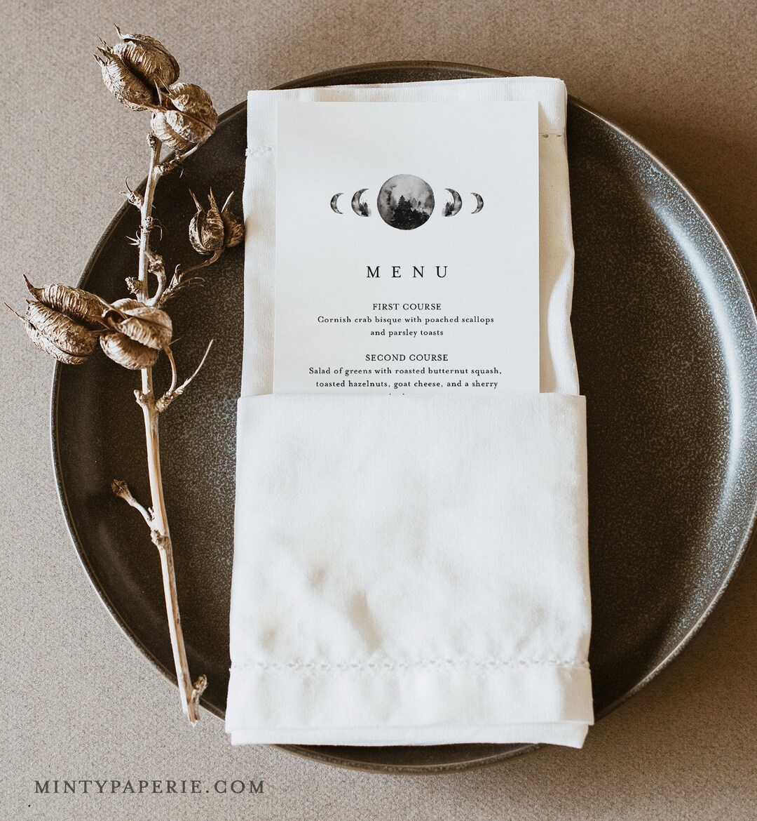 Celestial Wedding Menu Template, Printable Mountain Moon Wedding Dinner ...