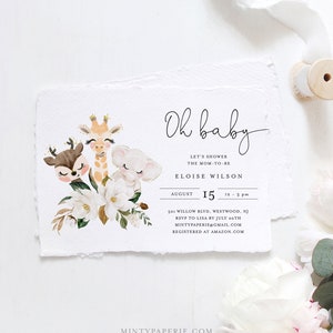 Cute Animals Baby Shower Invitation Template, Baby Jungle Animals ...