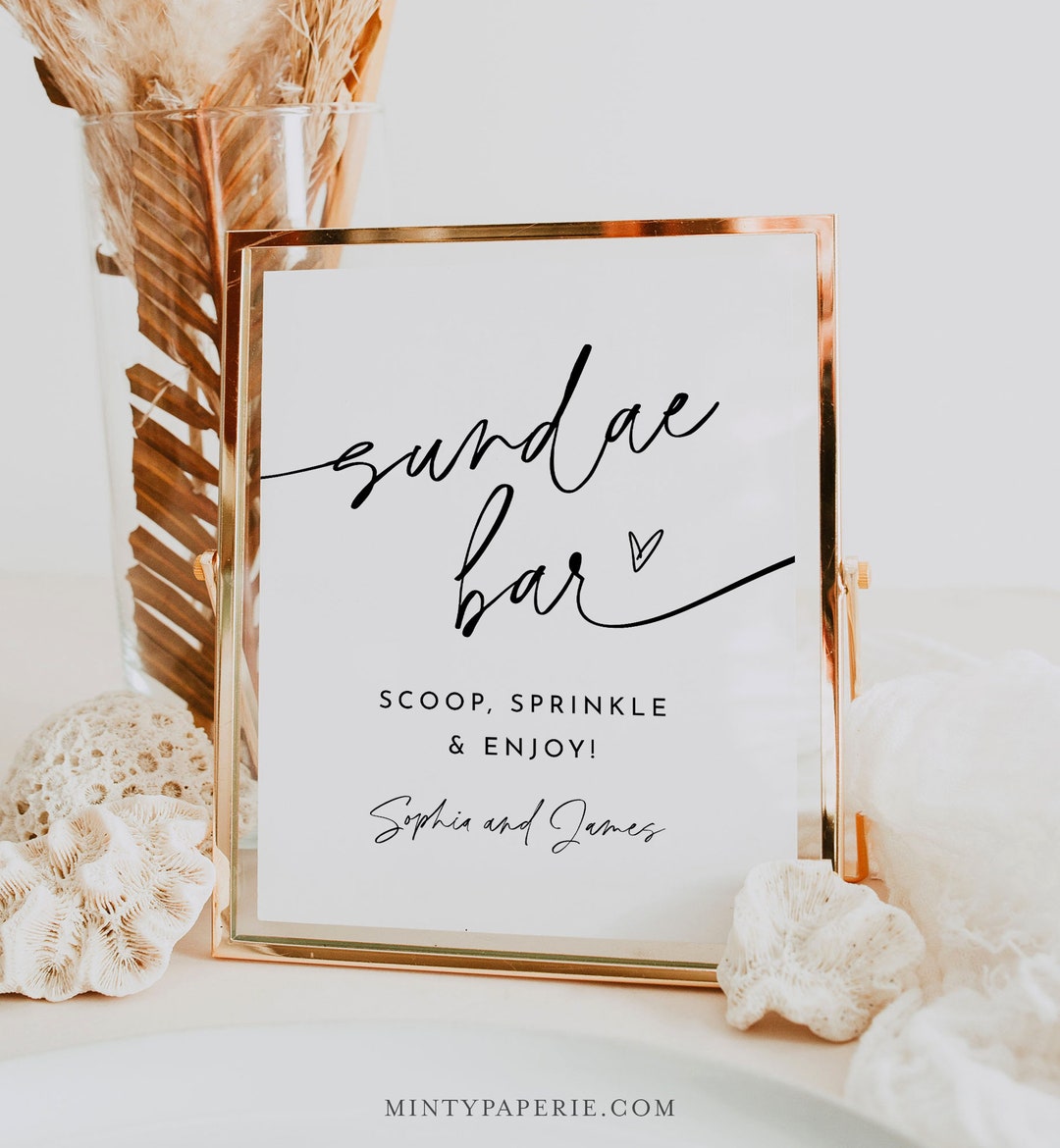 Sundae Bar, Sundae Station, Ice Cream Bar Sign, Minimalist Wedding Ice ...