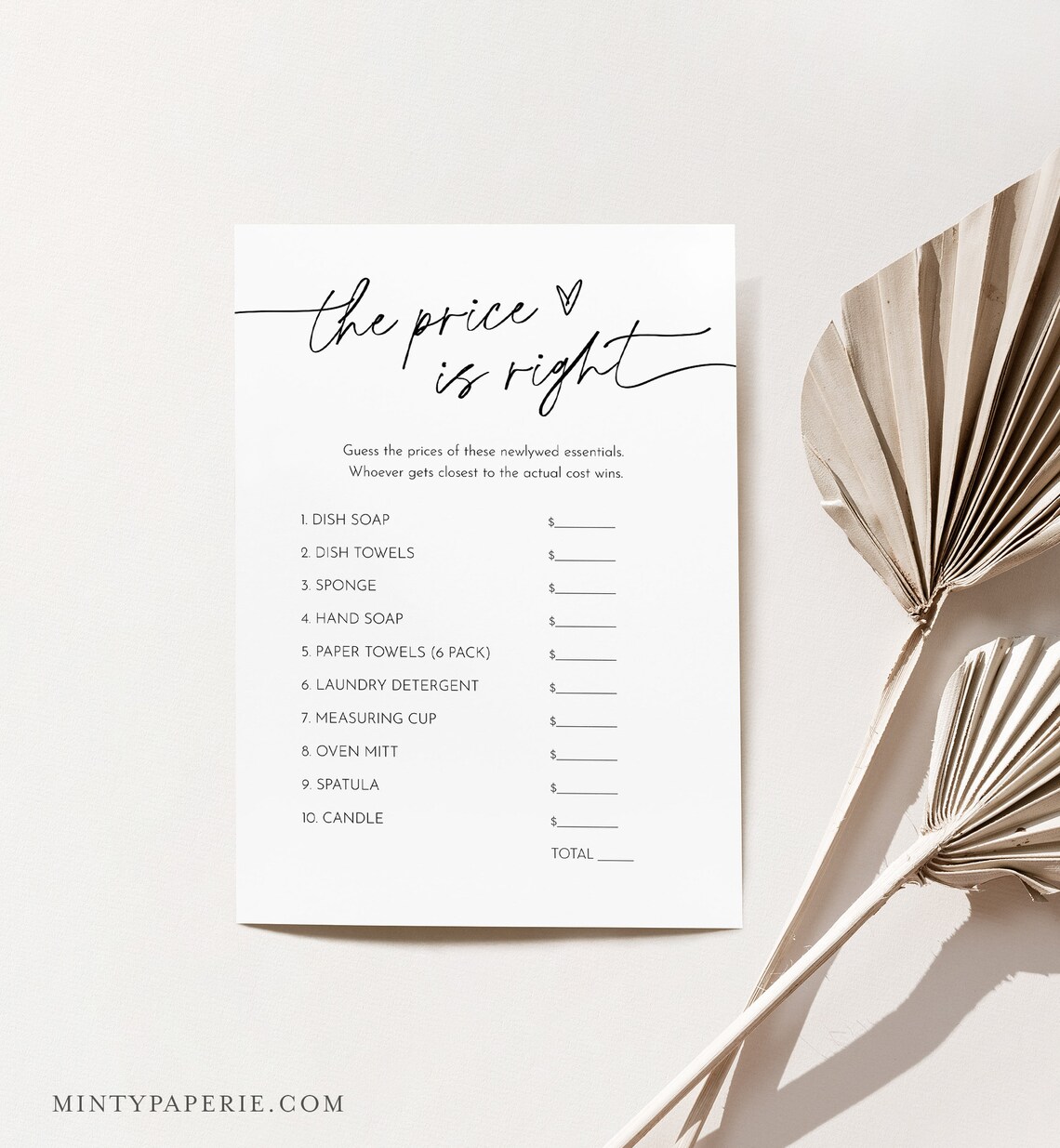 The Price is Right Game Template Printable Minimalist Bridal - Etsy