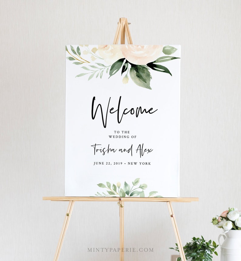 Greenery Welcome Sign Template Boho Wedding Poster Bridal | Etsy