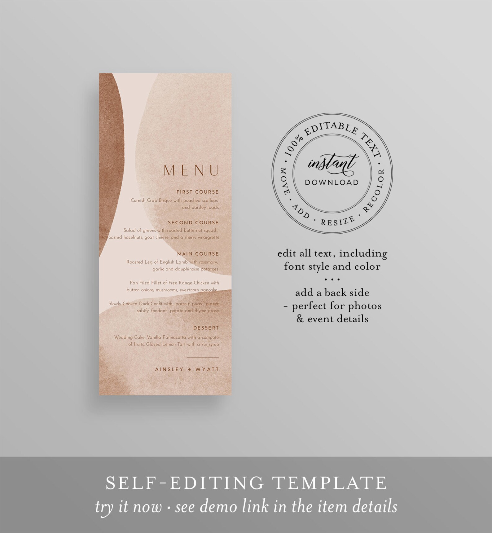 Earthy Menu Template Printable Abstract Art Wedding Dinner - Etsy