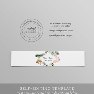 Tropical Water Bottle Label Template, Beach Wedding Water Sticker ...