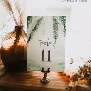 Tropical Table Number Card Template, Beach Destination Wedding Table ...