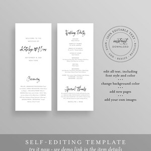 Modern Script Wedding Program Template, Minimalist Order of Service ...
