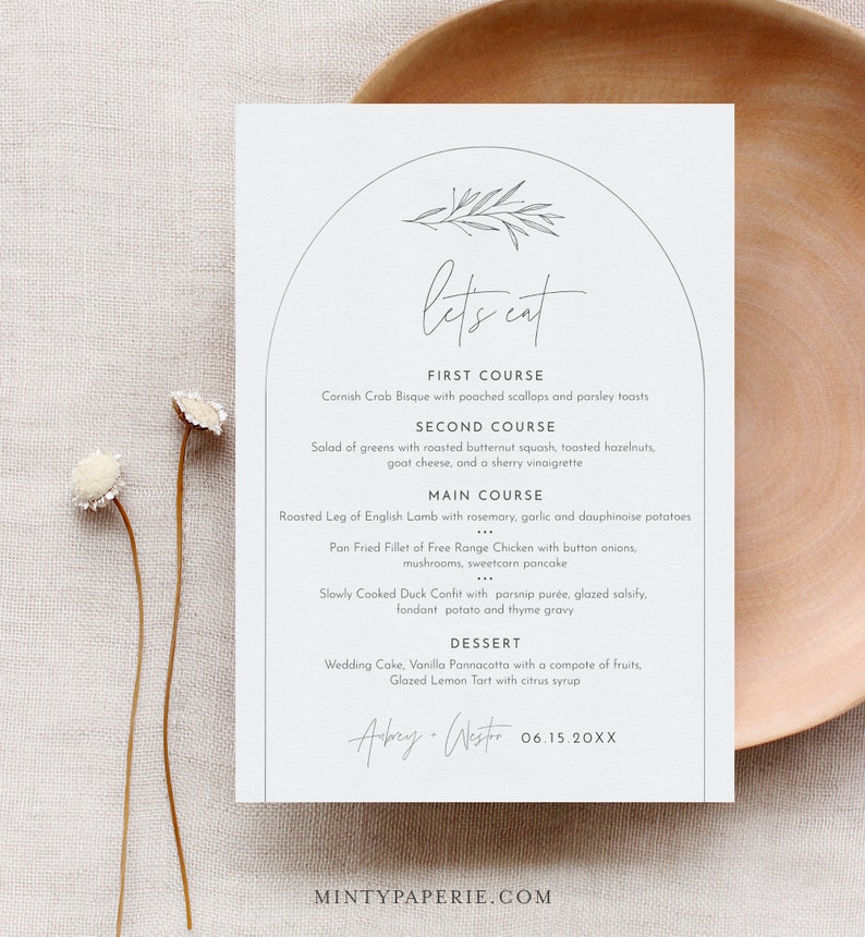 Minimalist Arc Menu Template Printable Modern & Simple | Etsy