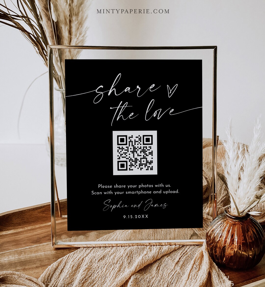 Share the Love QR Code Sign, Classic Black, Photo Album Share QR Code ...