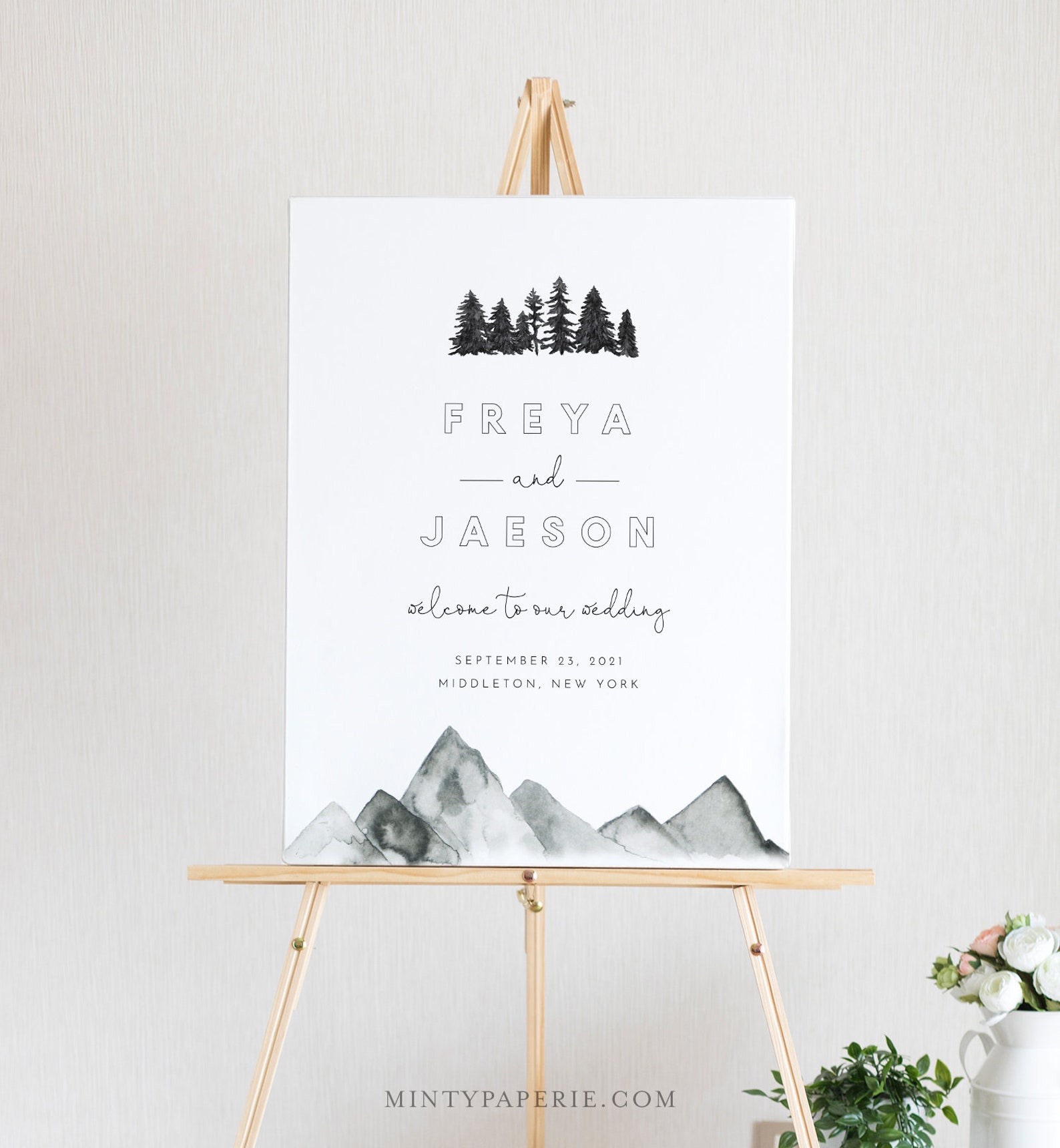 Rustic Mountain Wedding Welcome Sign, Printable Pine Wedding or Bridal ...