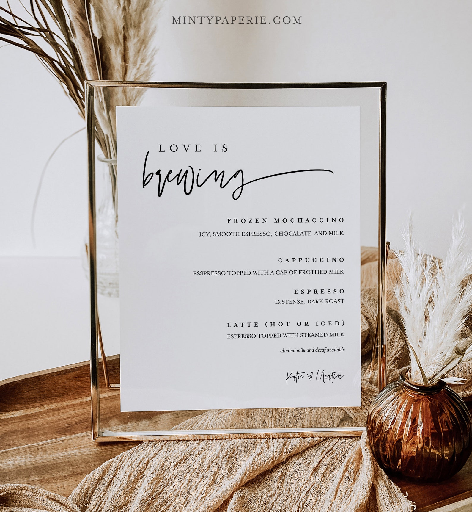 Coffee Bar Menu Love is Brewing Espresso Latte Minimalist - Etsy