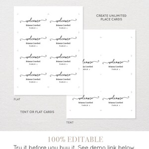 Welcome Place Card Template, Printable Wedding Buffet Card, Name Card ...