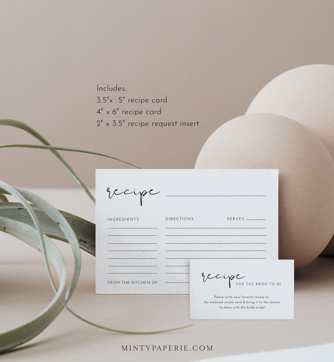 Minimalist Recipe Card and Recipe Request Insert, Printable Modern ...