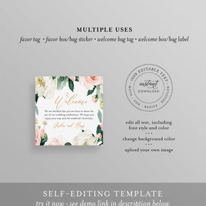 Favor Bag Sticker Template, Printable Welcome Bag Label, Wedding Favor ...